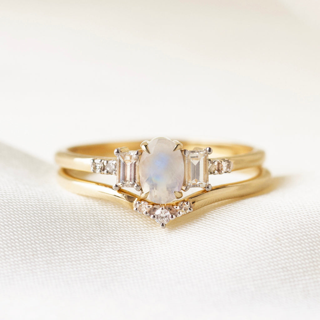 Estella Moonstone & Diamond Engagement Ring Set – Carrie Elizabeth