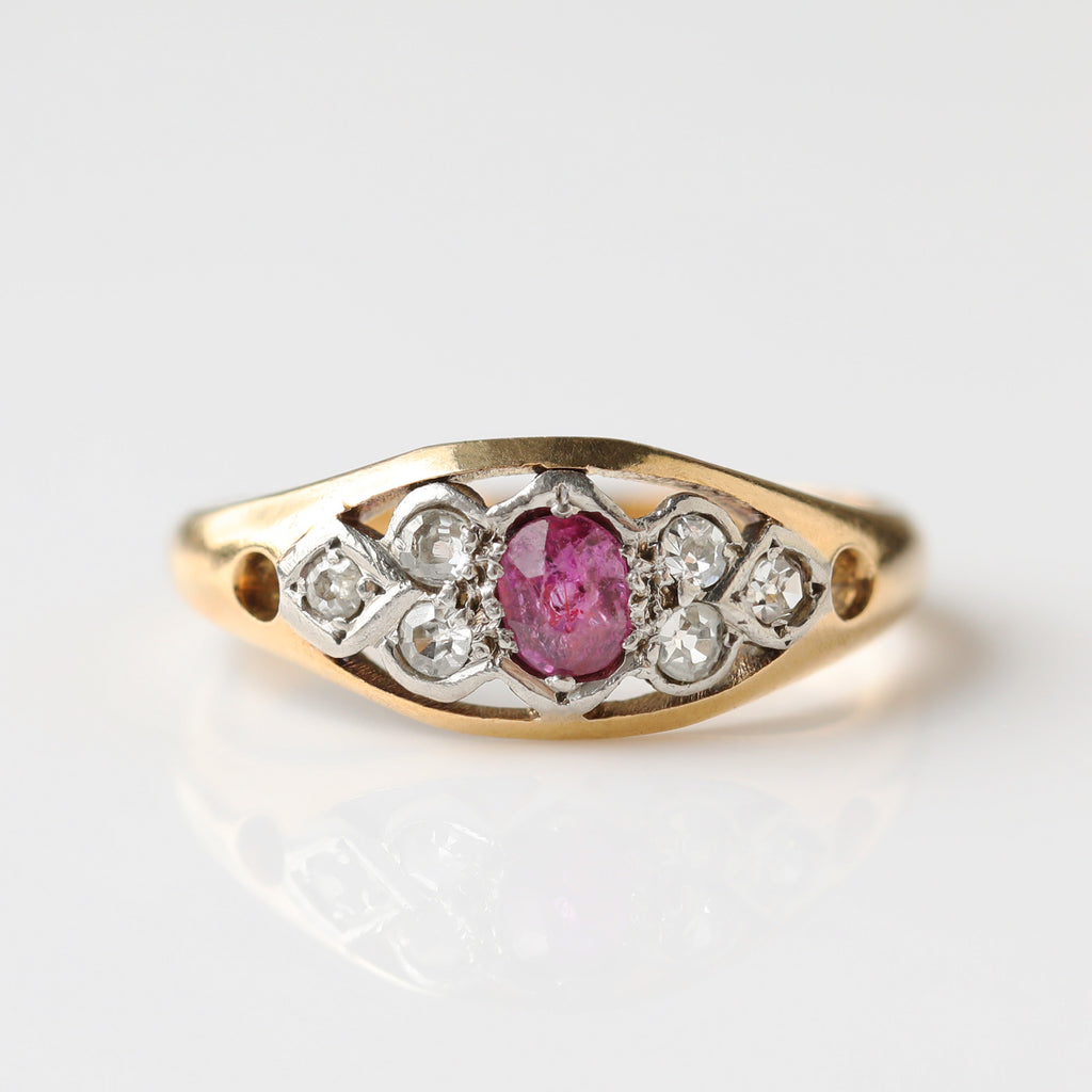 Vintage Ruby and Diamond 18k Yellow Gold Ring - UK Size J | Vintage ...