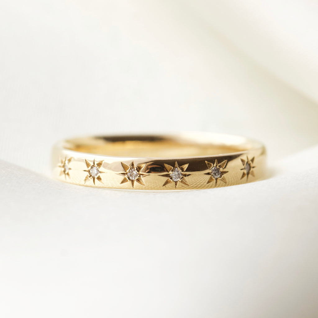 14k Solid Gold Simple Star Set Diamond Band | Carrie Elizabeth